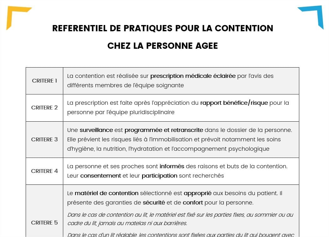 Référentiel de pratiques pour la contention chez la personne âgée